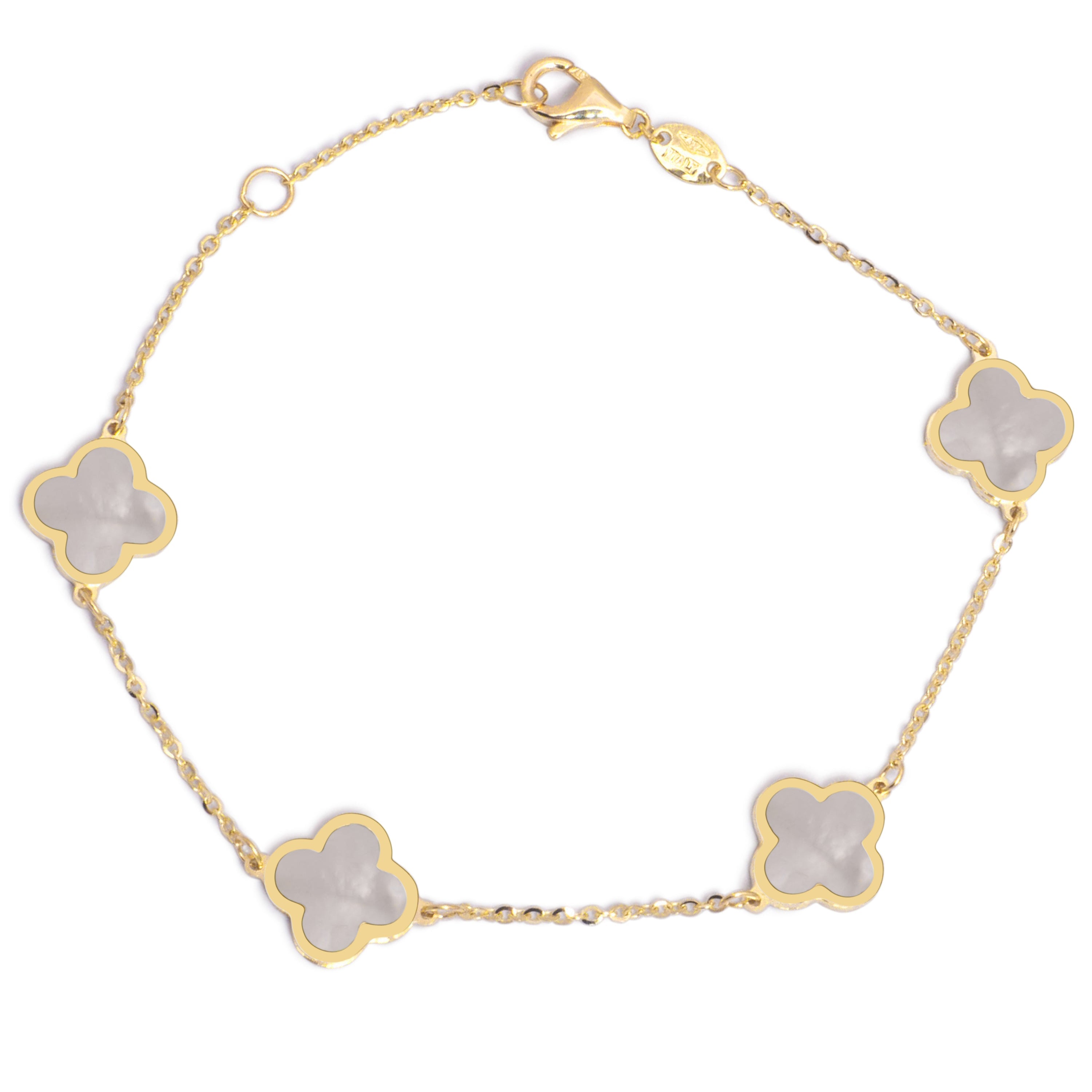 10KT Gold Mini Vintage Clover Mother of Pearl Bracelet – Bijoux Luxo