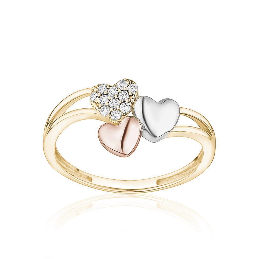 10KT Gold Triple Heart Cubic Ring – Bijoux Luxo
